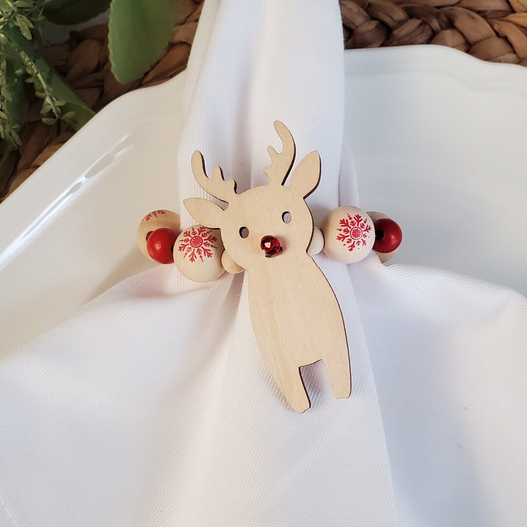 Reindeer Napkin Rings, Rudolph Beaded Christmas Napkin Holders, Red ...