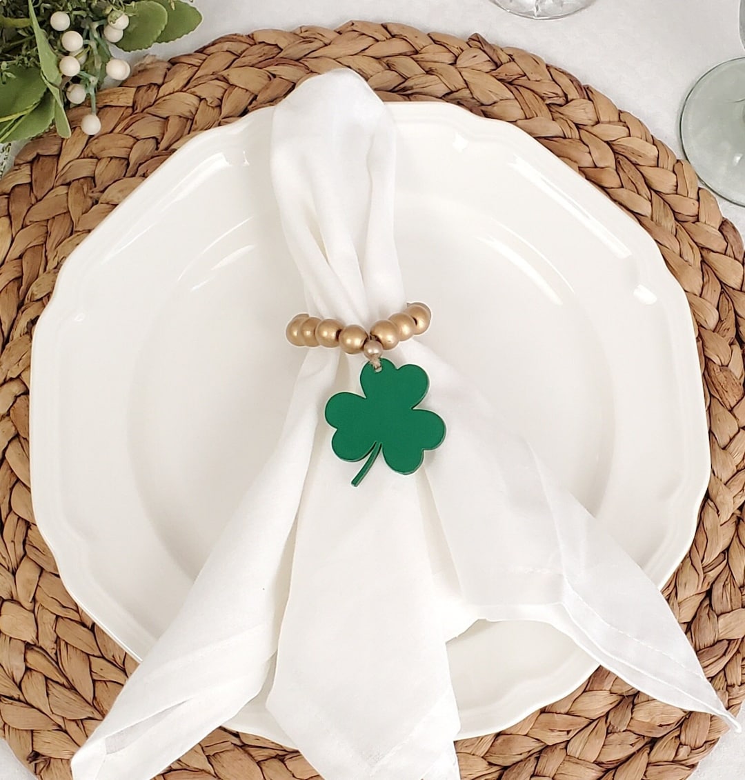 St Patrick Shamrock Napkin Ring, Green Clover Irish Home Decor, Green ...