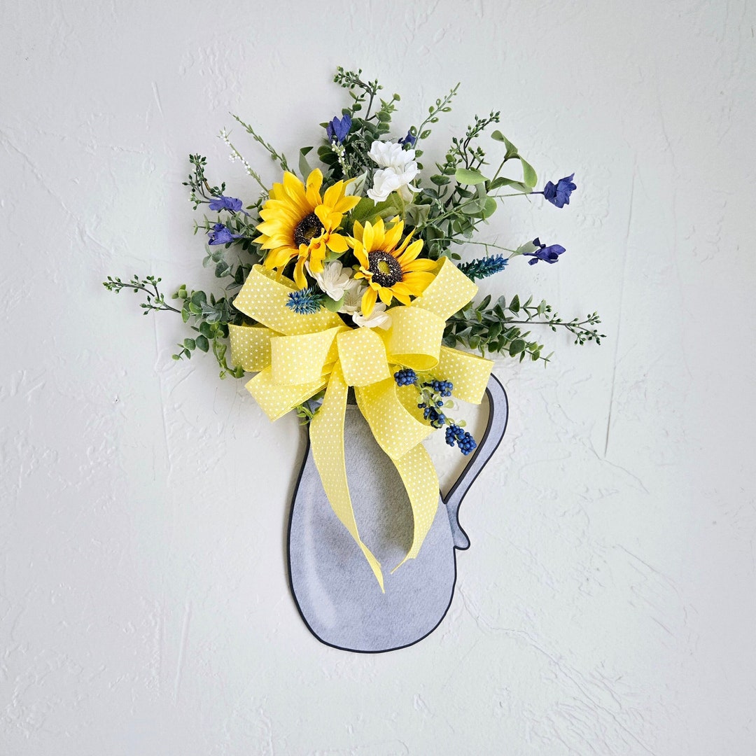 Yellow Sunflower Door Hanger. Small Sunflower Pitcher Wall Decor ...