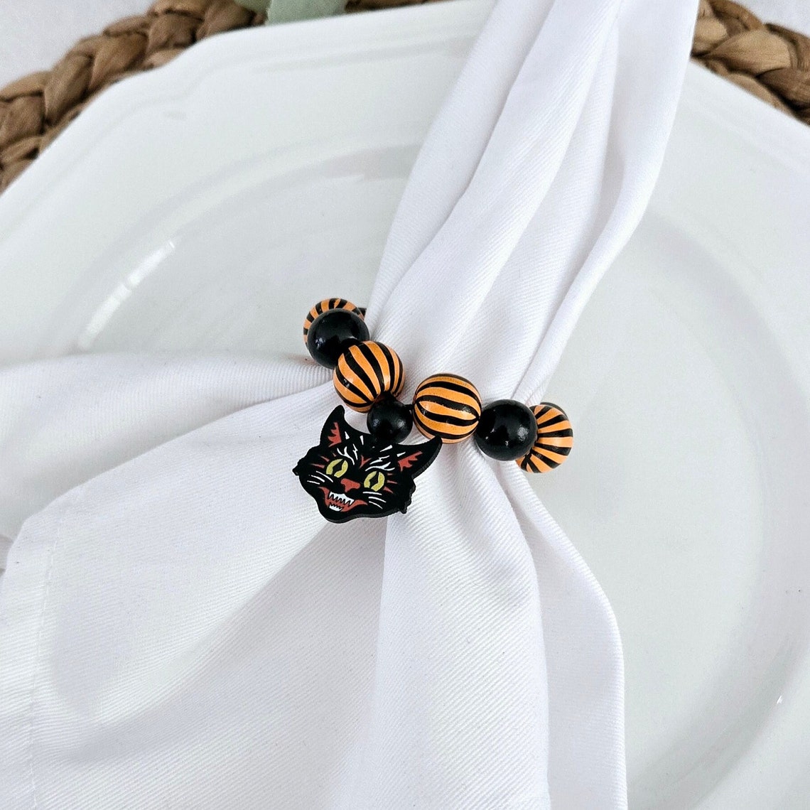 Halloween Napkin Ring, Black Cat Napkin Holder, Vintage Style Halloween ...