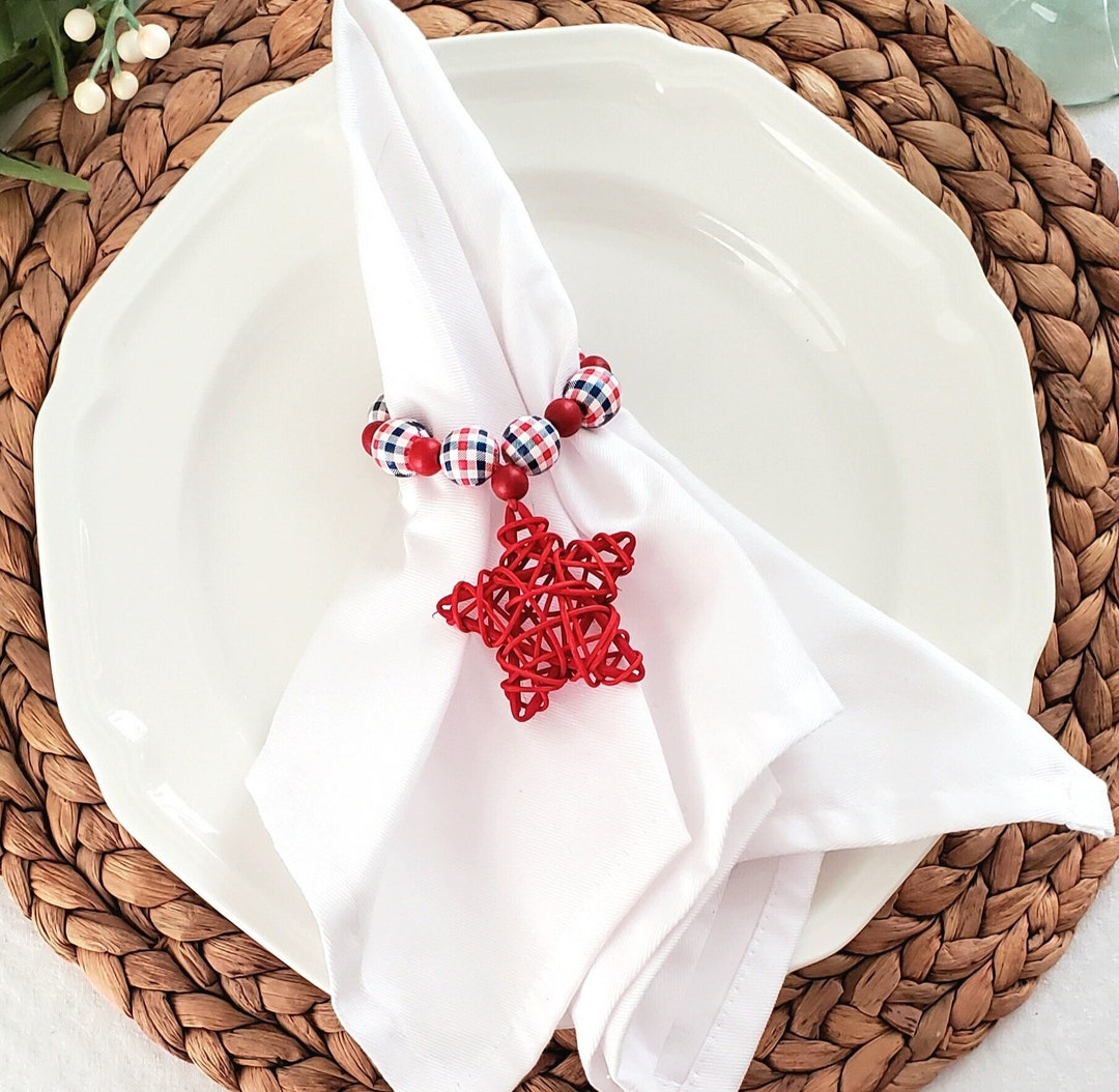 Patriotic Napkin Ring, July 4th Table Decor, Red White & Blue USA Wood ...