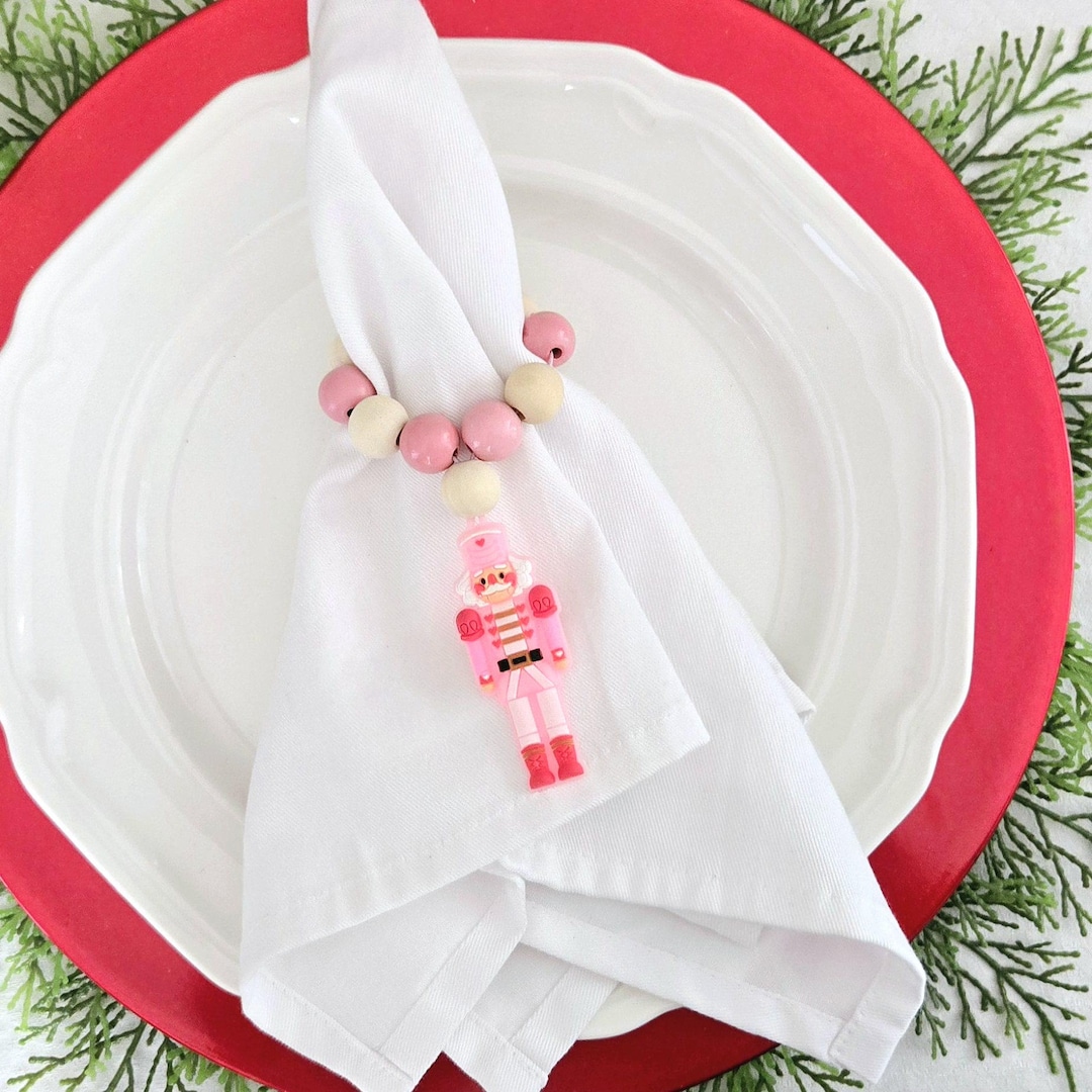 Nutcracker Napkin Rings, Pink Christmas Napkin Holders, Pink Nutcracker ...