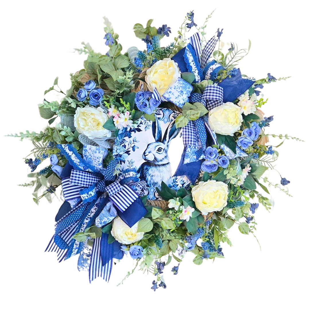 Blue & White Easter Wreath, Chinoiserie Wreath, Blue Toile Decor, Blue ...
