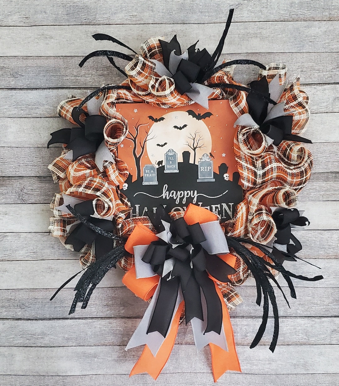 Haunted Halloween Wreath for Front Door, Simple Spooky Wreath With ...