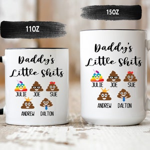 Custom Daddy's Little Shits Poop Emoji Mug - Personalized Funny Gift ...