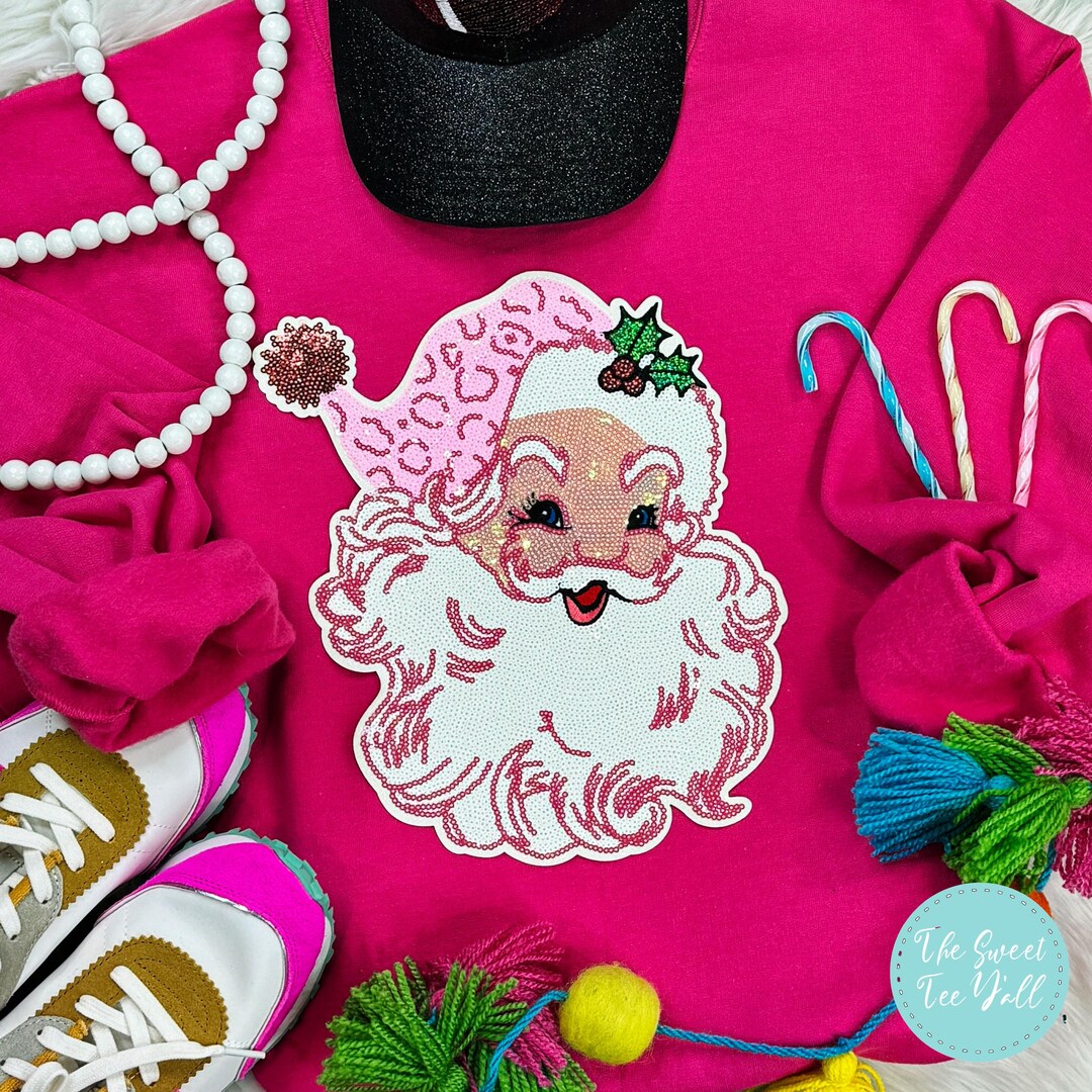 Sequins Santa Sweatshirt - Santa Chenille Sweatshirt - Christmas Sweatshirt - Chenille Patch ...