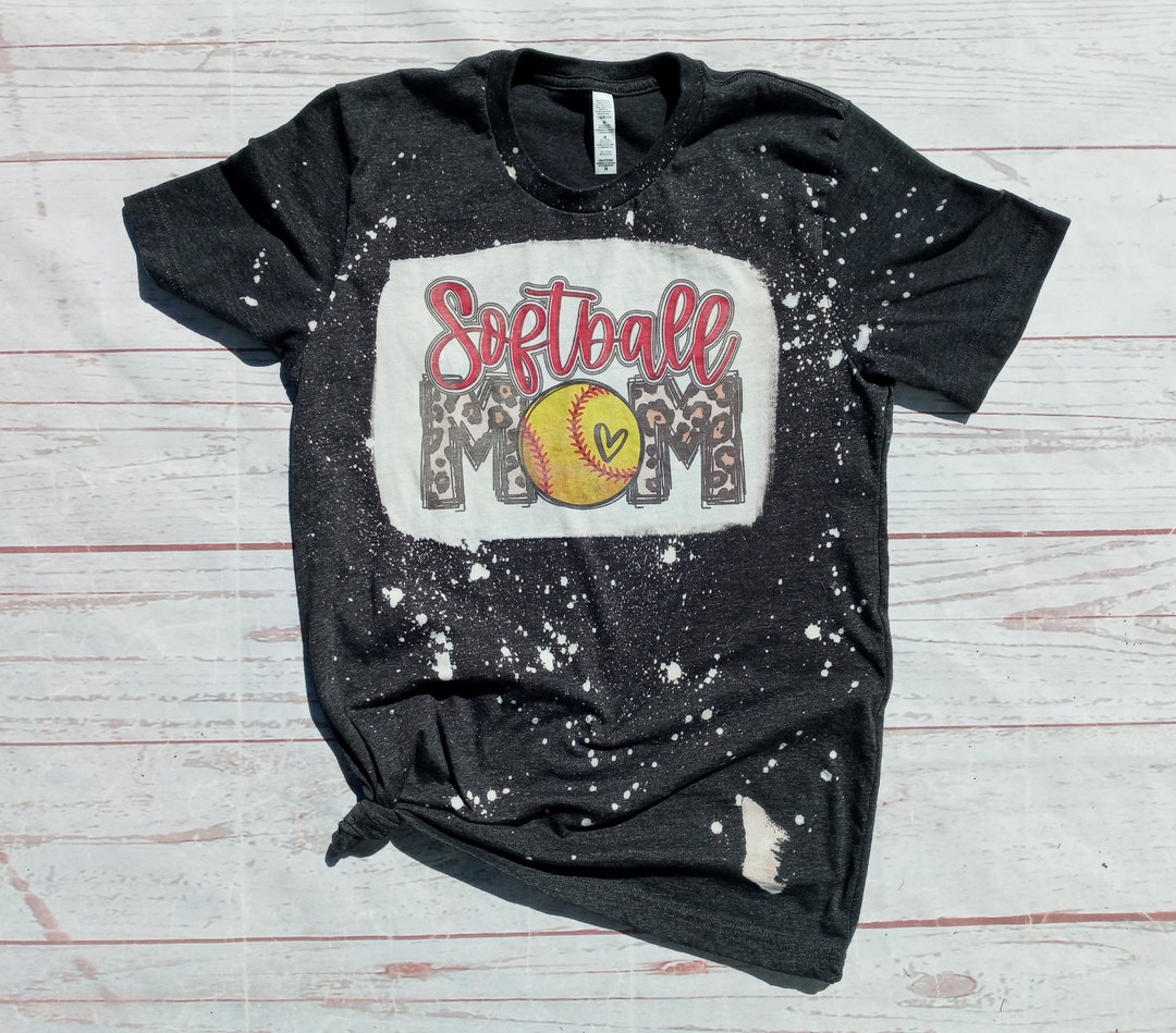 Softball Mom Bleached Shirt Softball Mom T Shirt Leopard Print Bleached