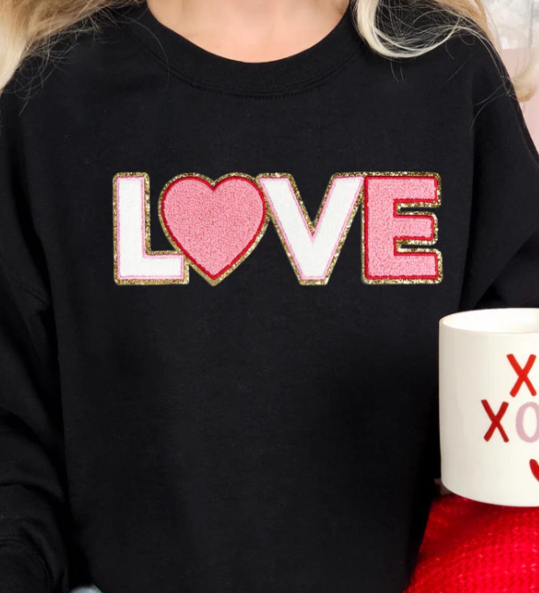 Love Chenille Patch Valentines Day Sweatshirt - Valentines Day Sweatshirt - Valentine Crewneck ...