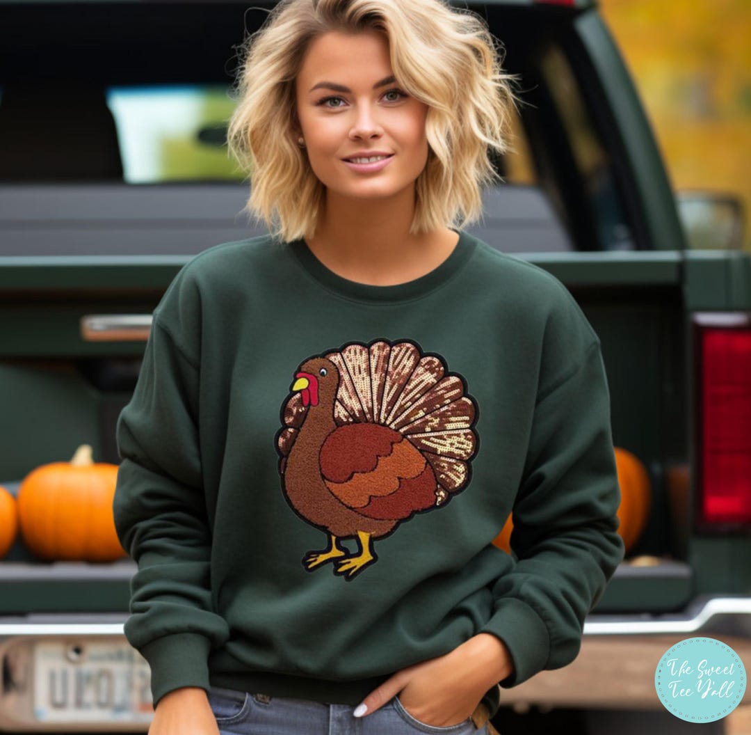 Sequin Thanksgiving Turkey Sweatshirt - Cute Thanksgiving Sweatshirt ...