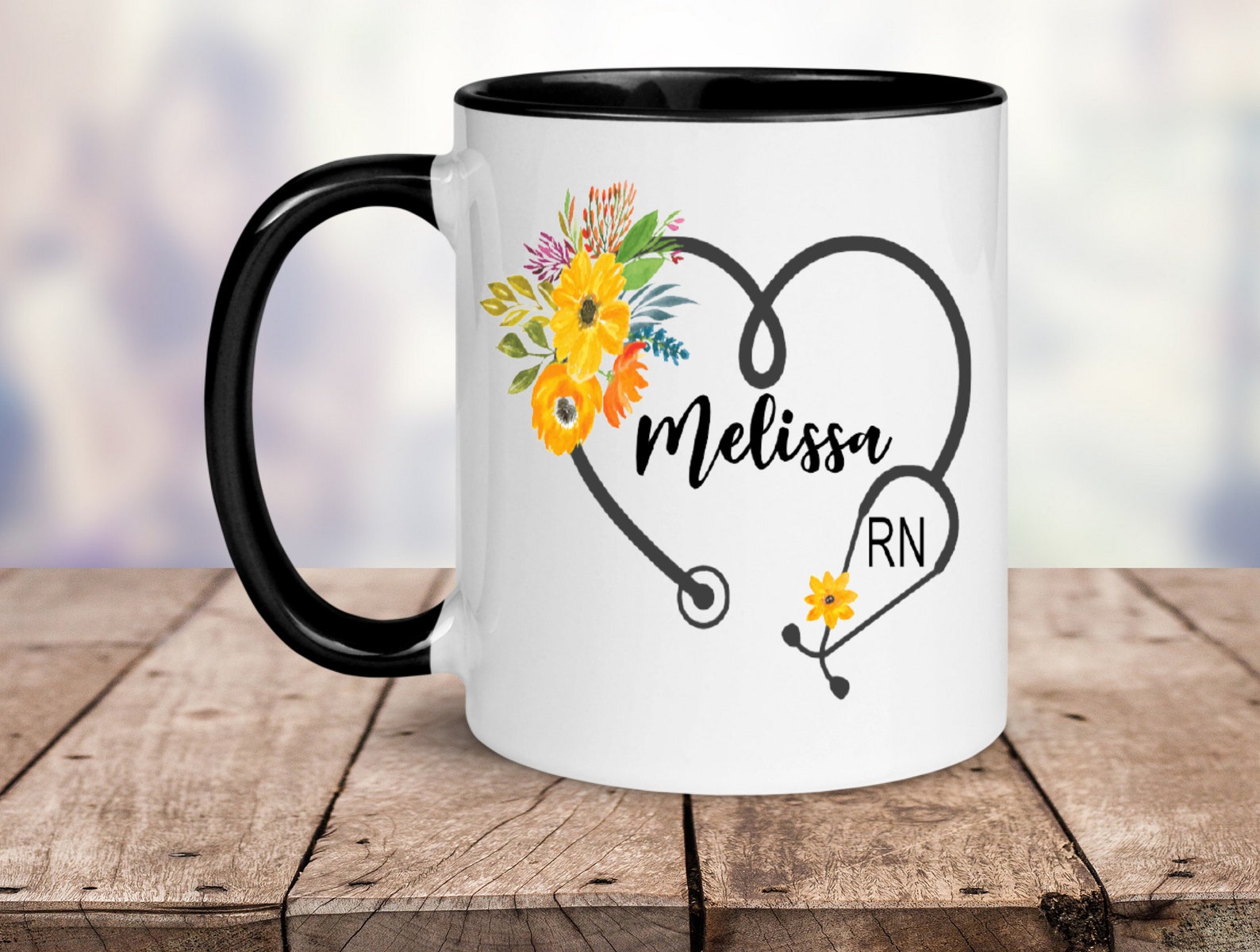 Personalized Nurse Mug RN Floral Stethoscope Custom RN - Etsy