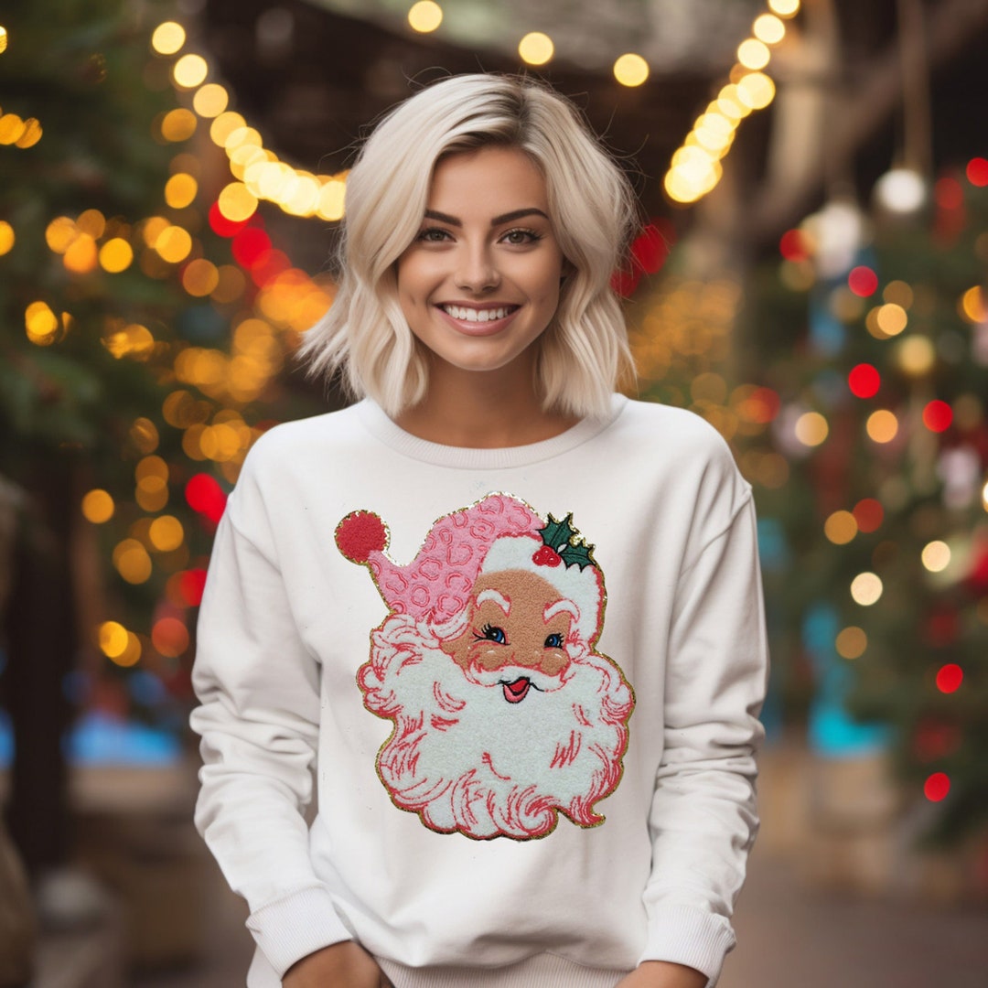 Pink Santa Sweatshirt - Santa Chenille Sweatshirt - Christmas ...