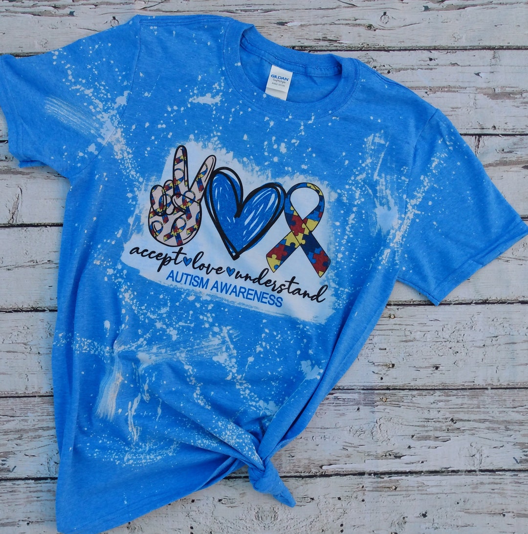Peace Love Autism T-shirt - Autism Awareness - Autism Bleached Shirt ...