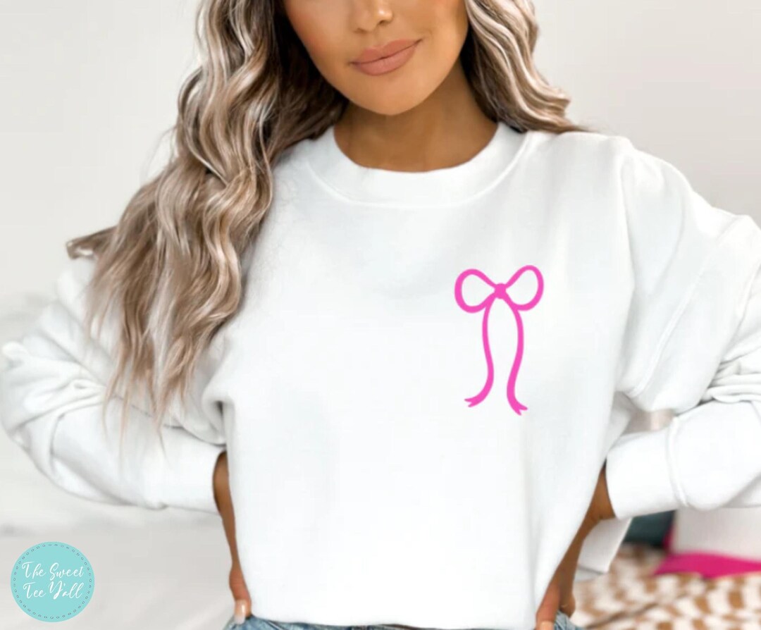 Hot Pink Pocket Coquette Bow Sweatshirt - Cute Bow Sweater - Ribbon ...
