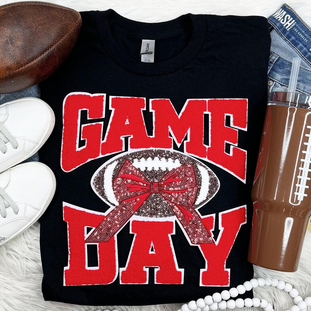 Red Game Day Sequins Chenille Patch Crewneck Sweatshirt - Game Day ...