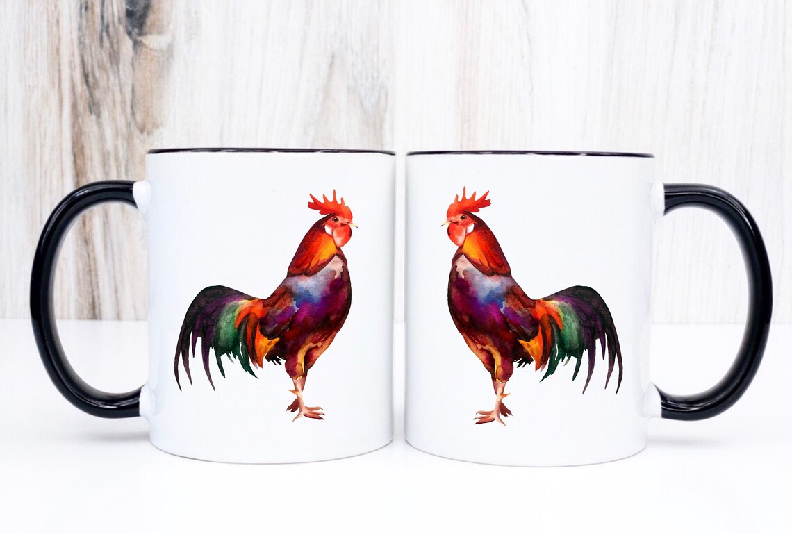 Watercolor Rooster Coffee Mug Rooster Mug Rooster Coffee | Etsy