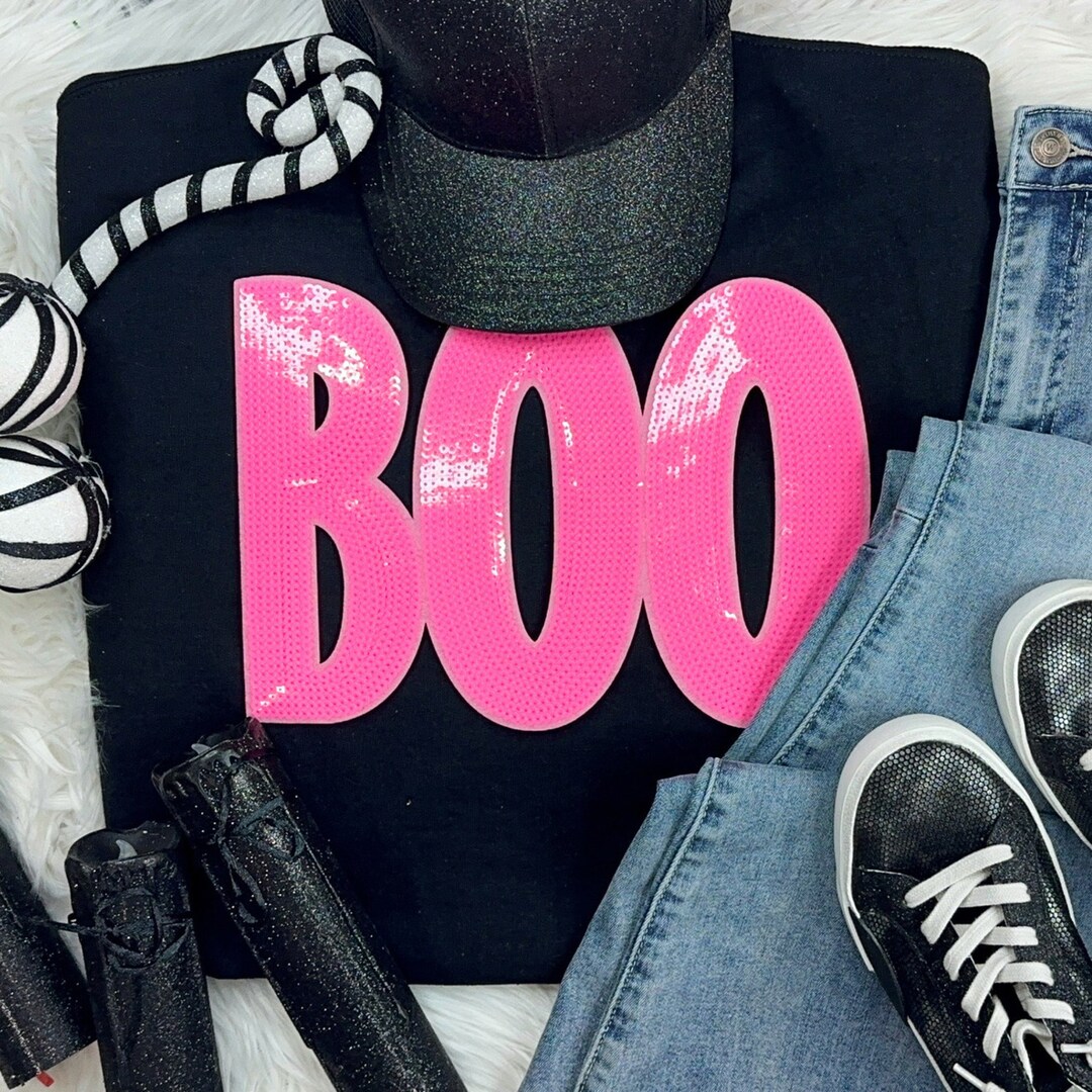 Pink Boo Sequins Halloween Shirt Boo Chenille Patch Shirt Halloween ...