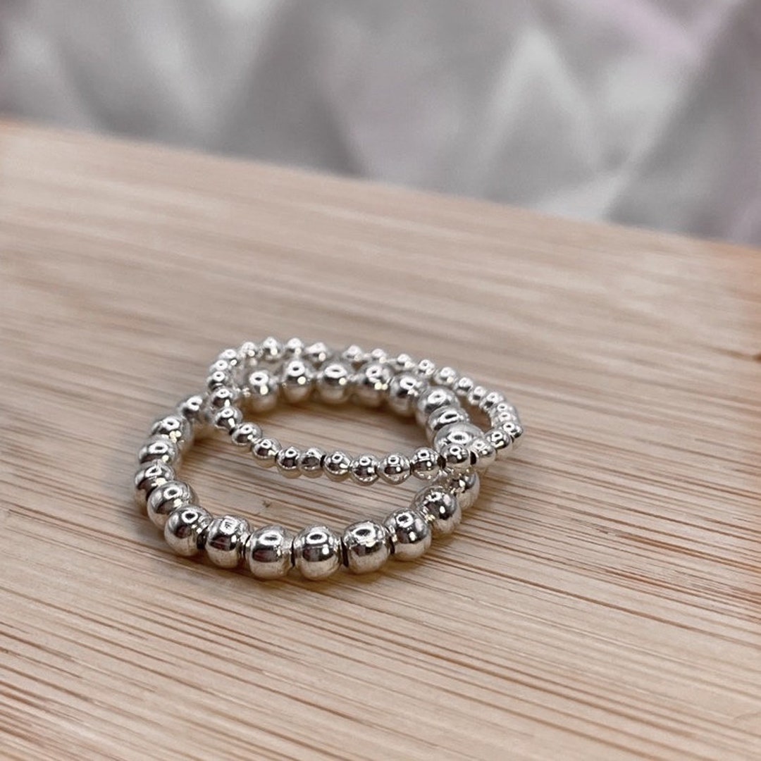 Sterling Silver Stacking Beaded Ring. Sterling Silver Beaded Stretch ...