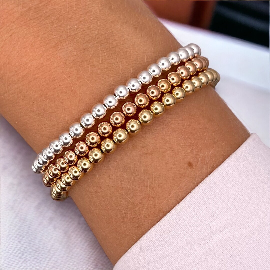 14k Gold Filled 4mm Beaded Bracelet. Rose Gold Stacking Bead Bracelet ...