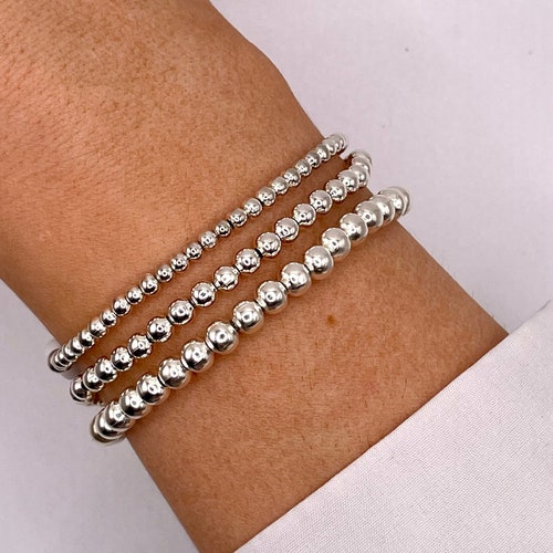 Sterling Silver Stretch Bracelet. Stacking Bracelets. Beaded - Etsy