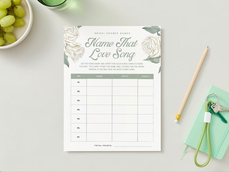 Name That Love Song - Bridal Shower Game, Printable Bridal Shower Game ...