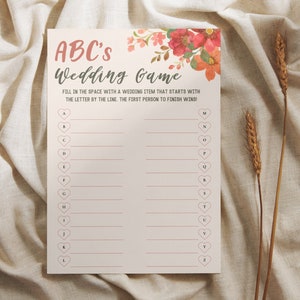 Abc's Wedding Game - Bridal Shower Game, Printable Bridal Shower Game ...