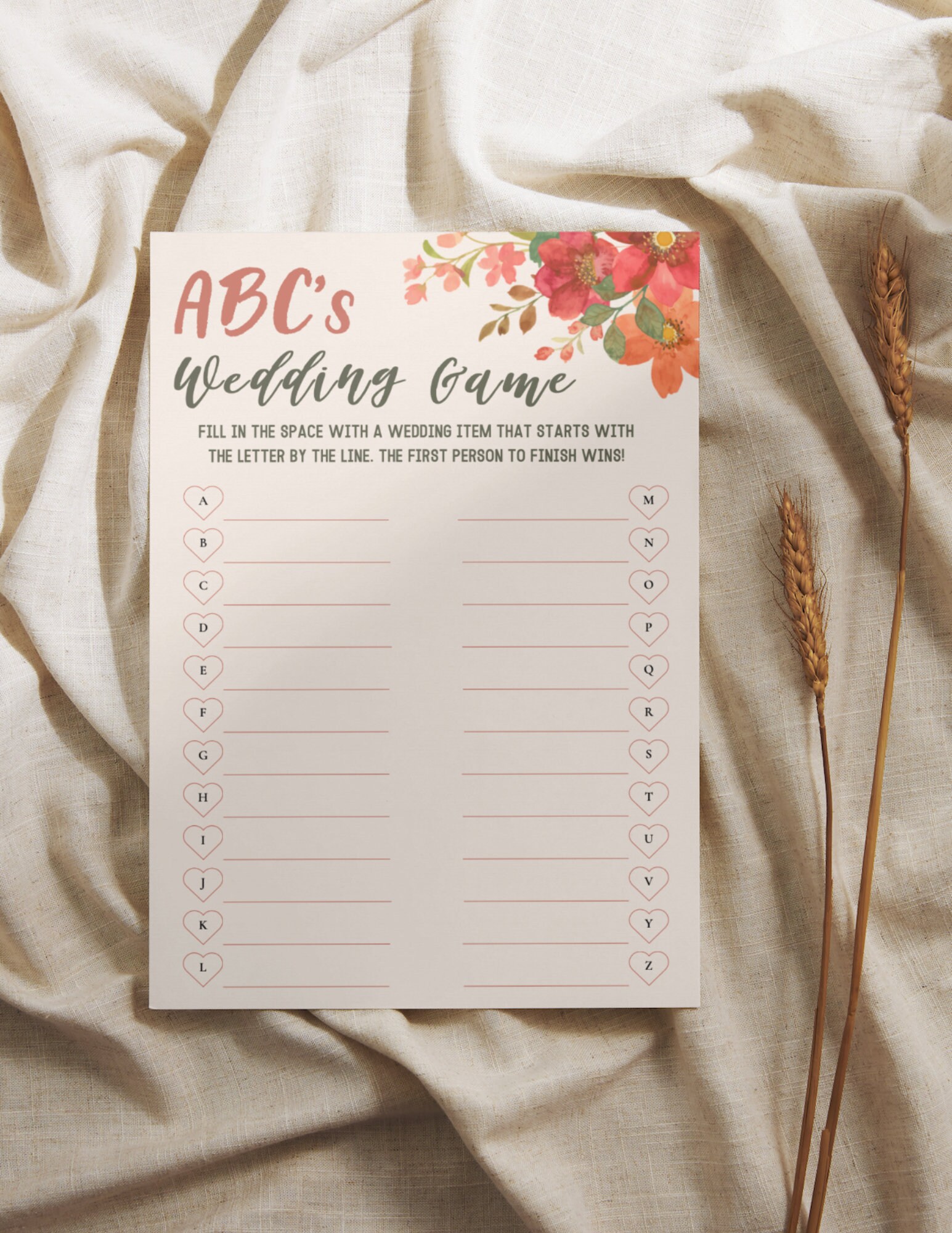 Abc's Wedding Game - Bridal Shower Game, Printable Bridal Shower Game ...