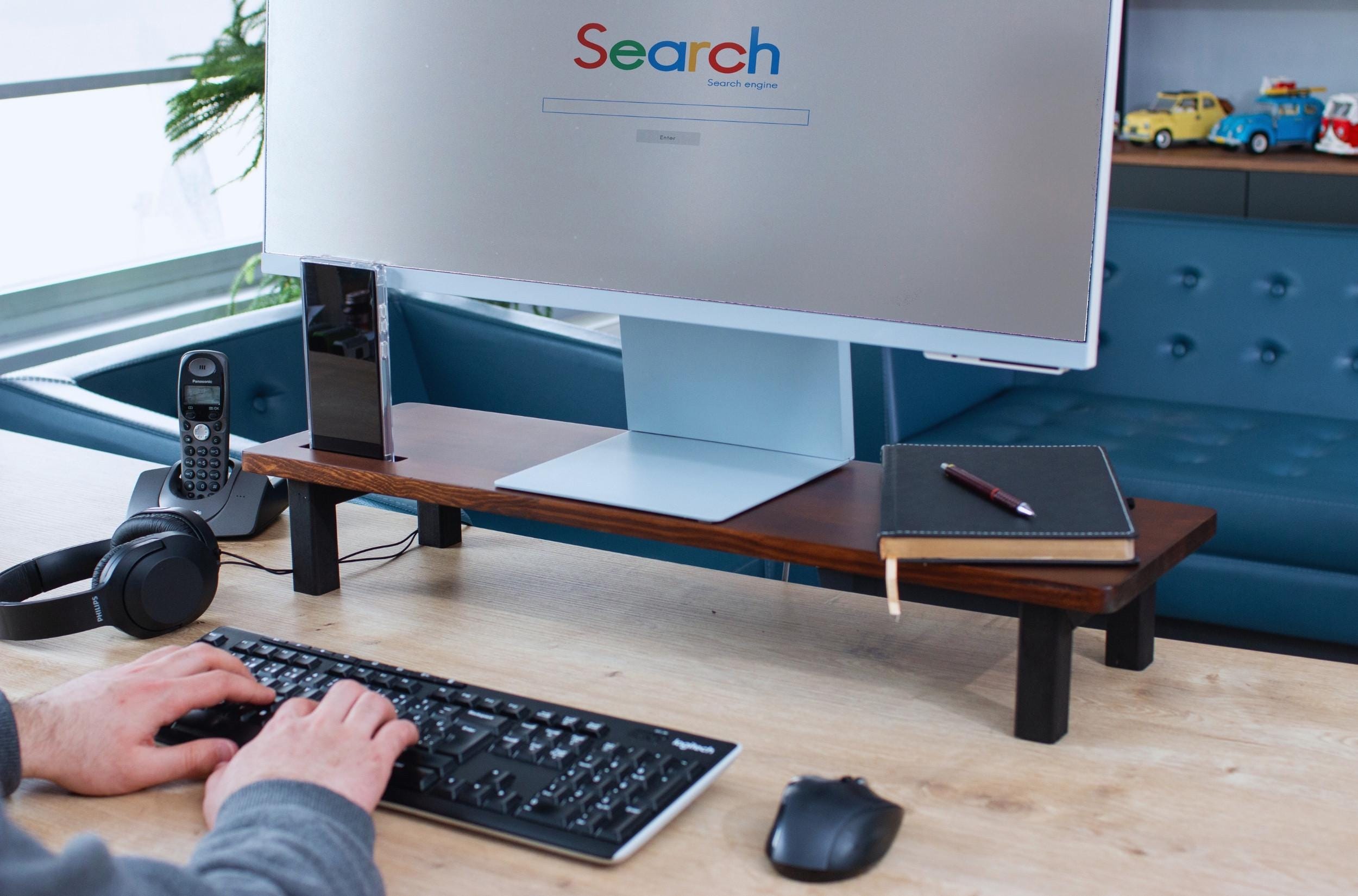 Wooden Monitor Stand | Modern Desk Riser for Imac & Laptop | Solid Wood ...