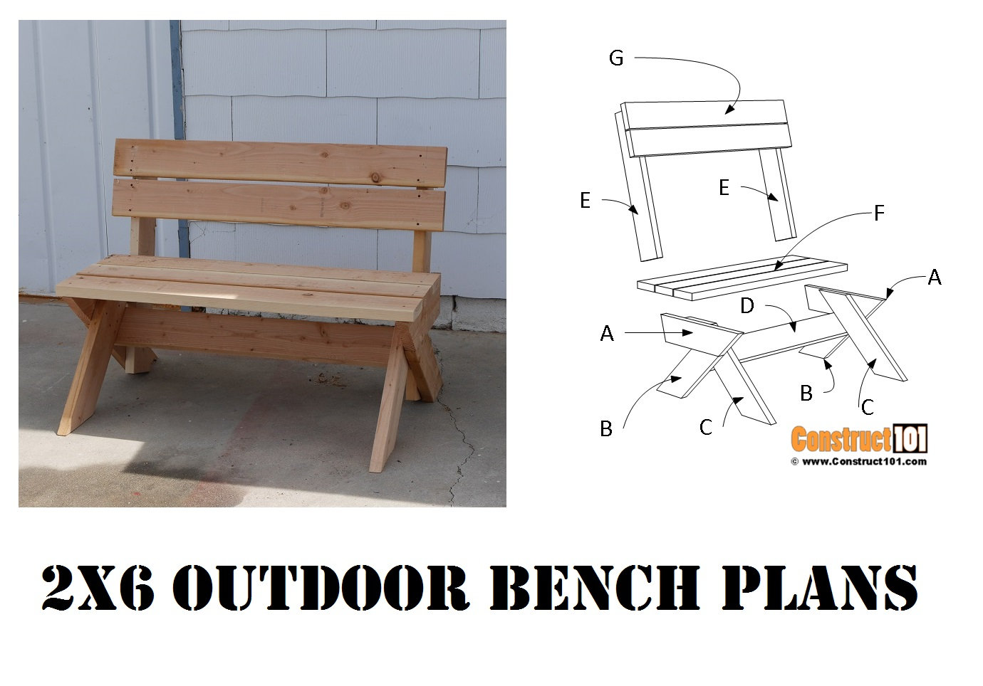 DIY 2x6 Outdoor Bench | Plans - Etsy