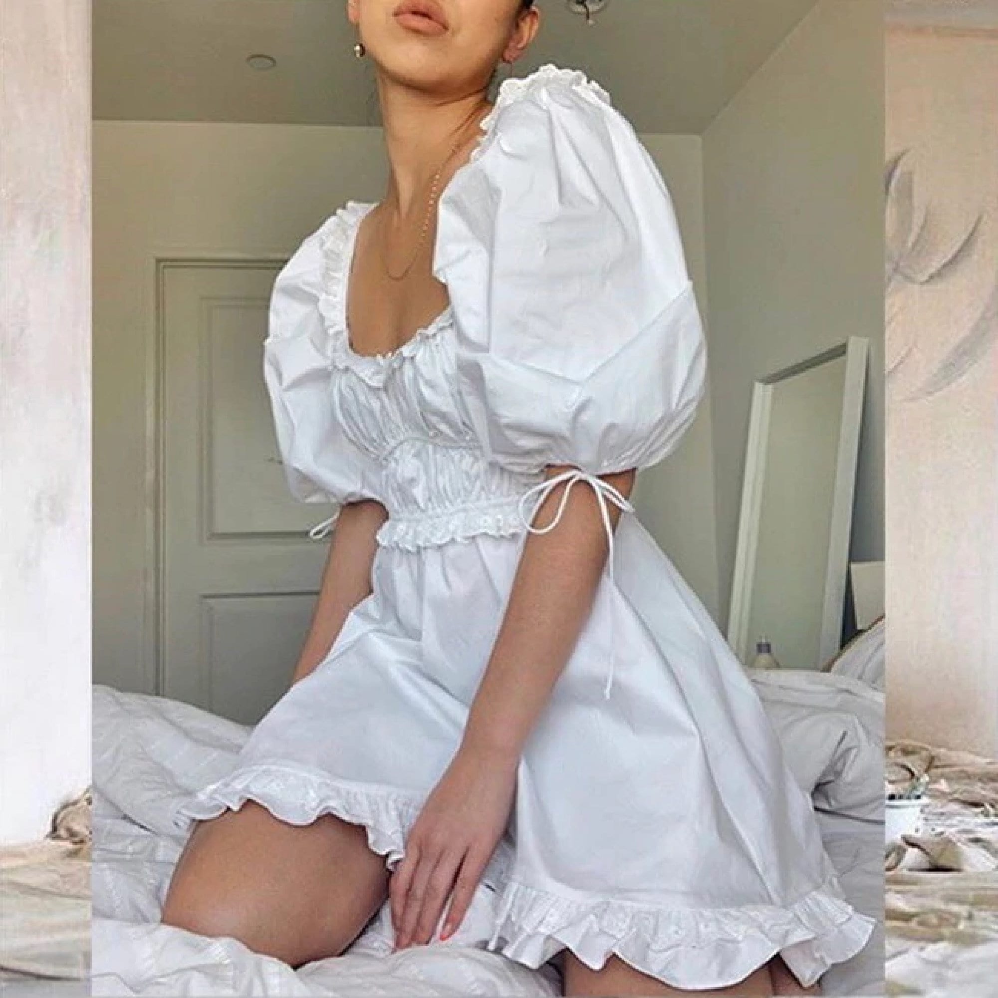 White Puff Sleeve Dress Ruffle Dress Party Square Neck Dress Etsy Australia