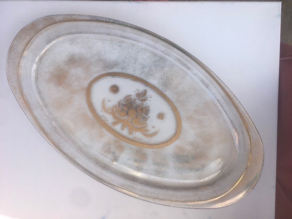 vintage Pyrex kitchen blue gold georges briard dish serving plate Pyrex ...