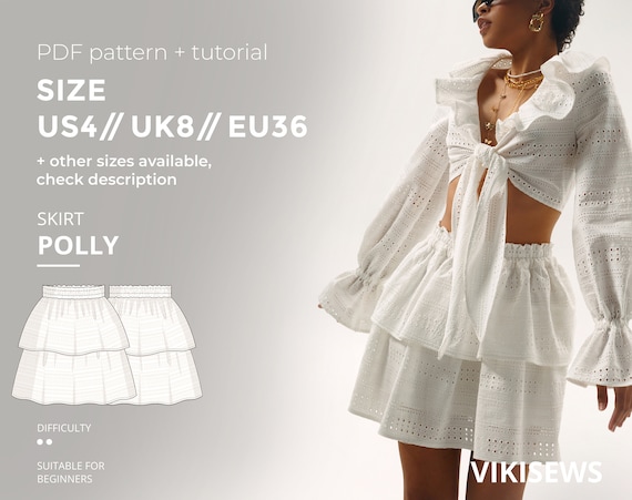 Polly Skirt Sewing Pattern With Tutorial Size US 4 UK 8 EU 36 - Etsy
