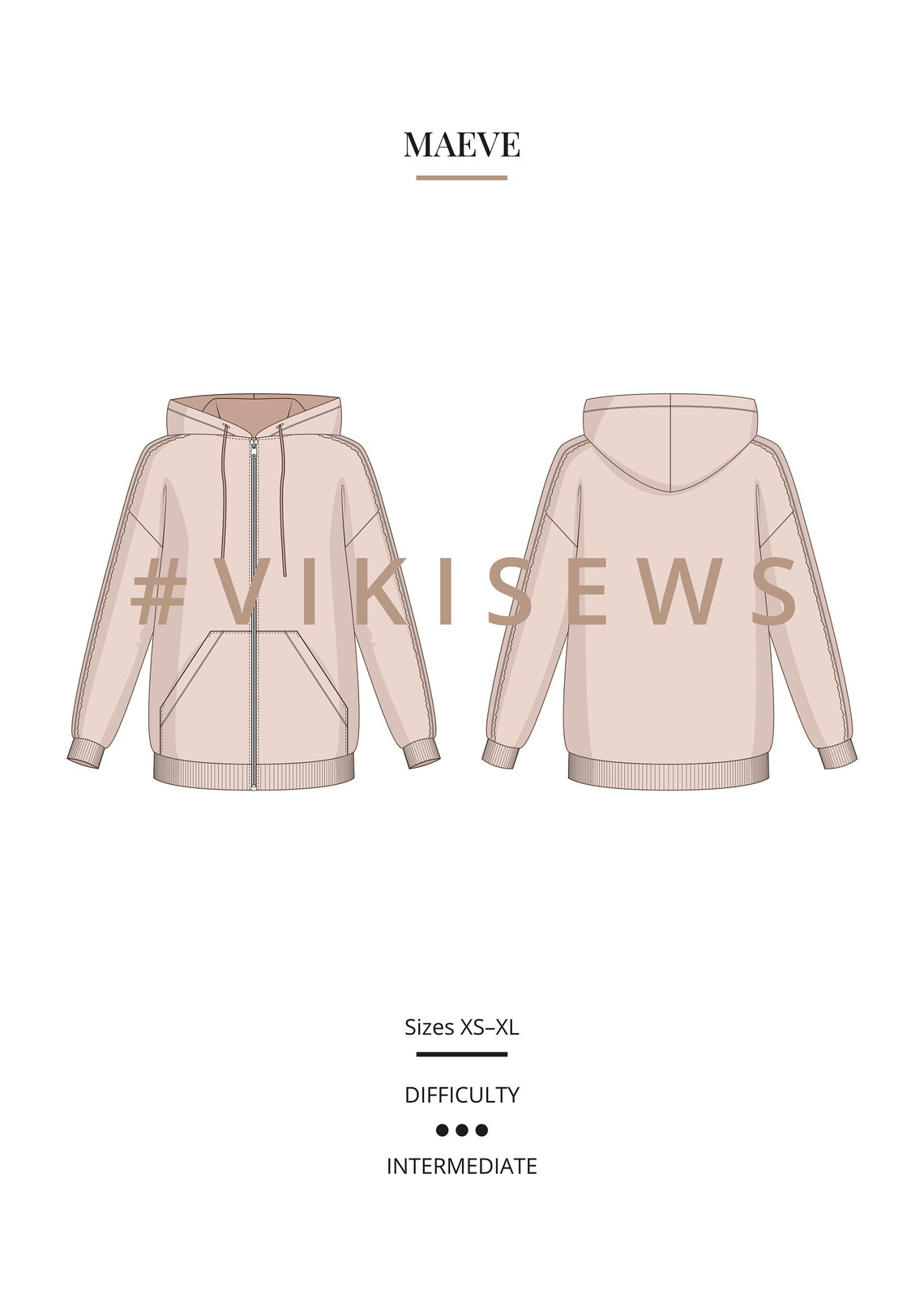 Maeve Zip-up Hoodie PDF Sewing Pattern With Tutorial, Size XS-XL for ...