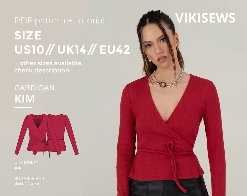 Kim Cardigan Sewing Pattern With Tutorial Size US 10 UK 14 EU - Etsy
