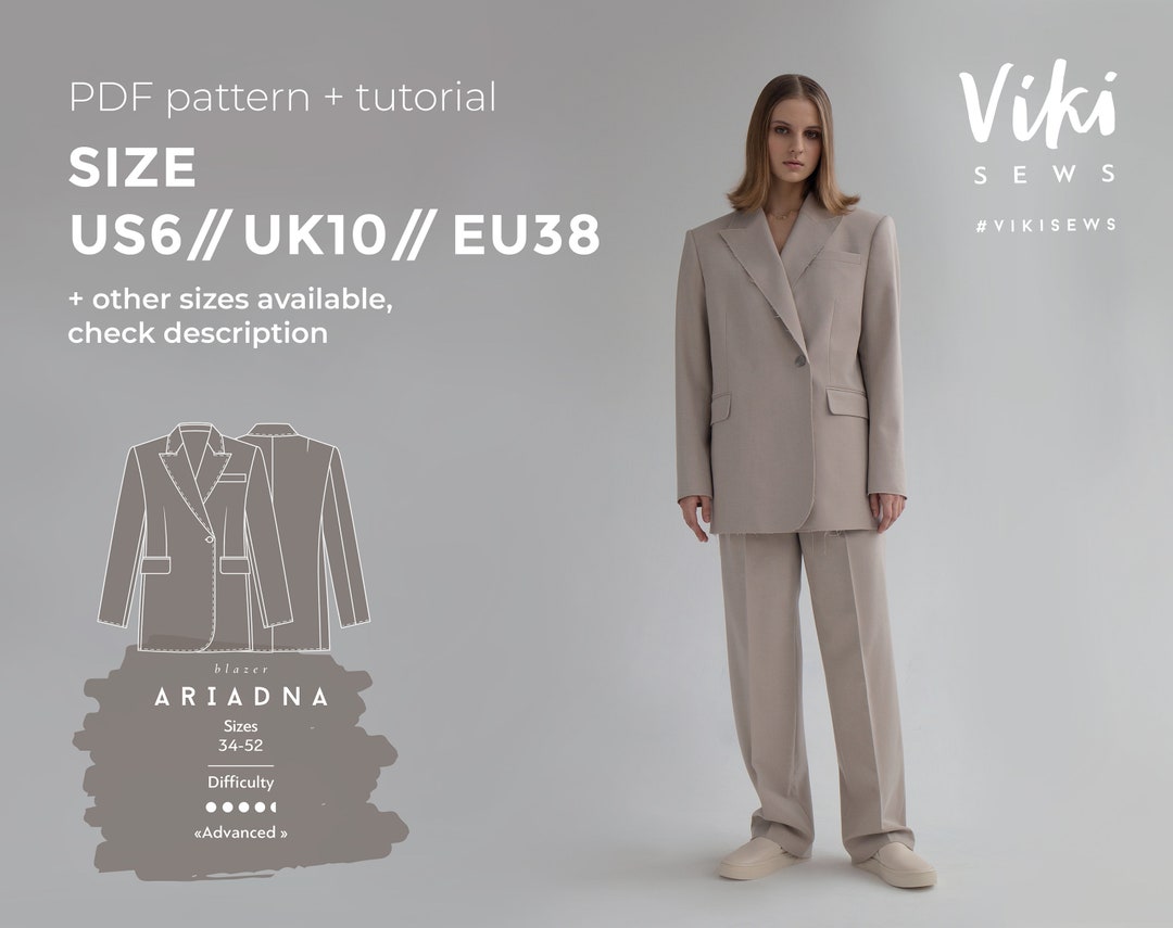 Blazer Jacket PDF Sewing Pattern in Mascuiline Style, Coat Beginner ...