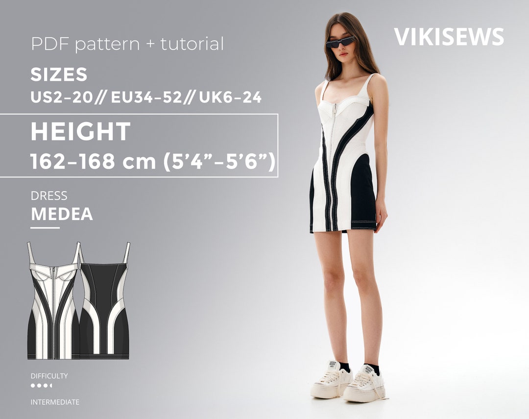 Medea Dress PDF Sewing Pattern With Tutorial, Size EU34-EU52 for 162 ...