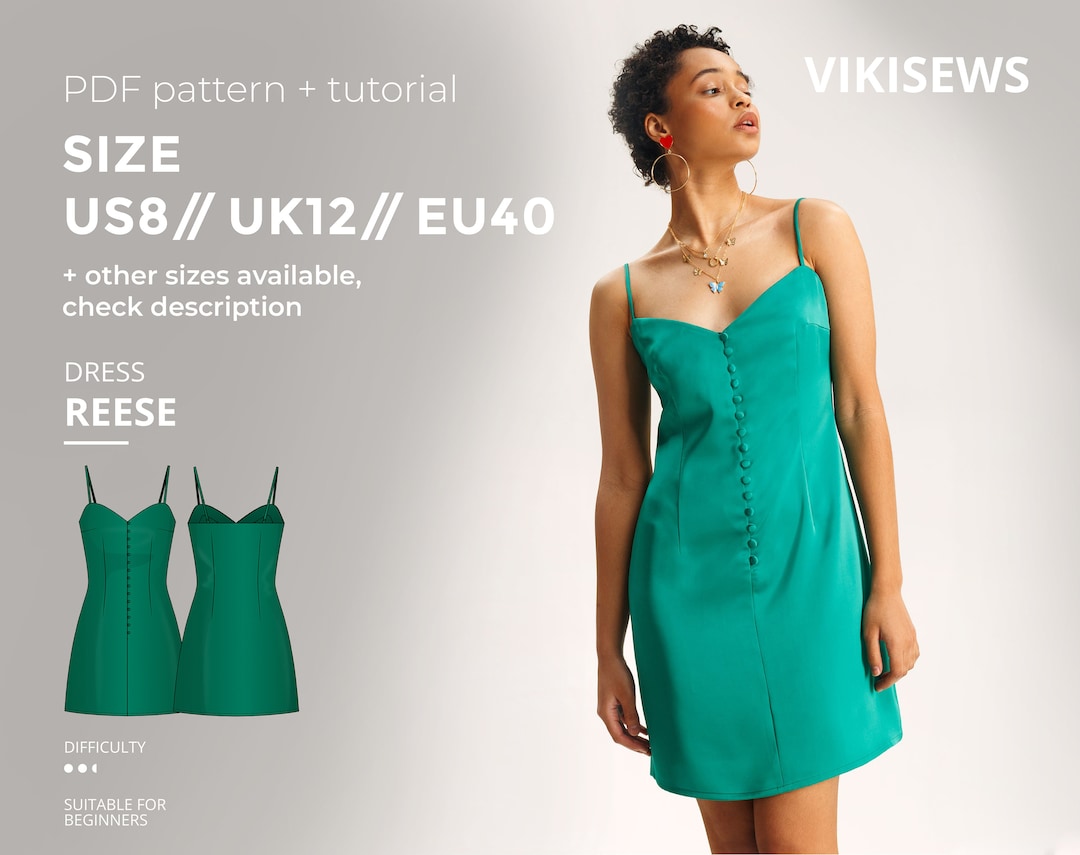 Reese Dress Sewing Pattern With Tutorial Size US 8 UK 12 EU 40 - Etsy
