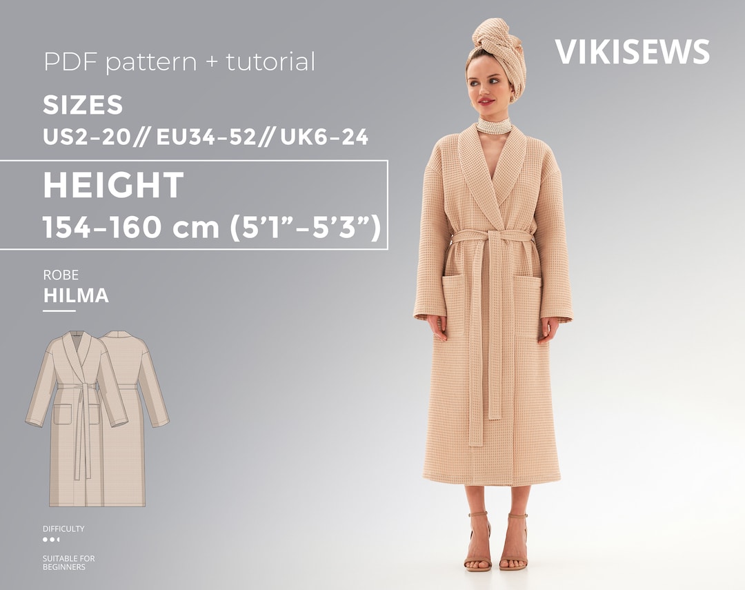 Hilma Robe PDF Sewing Pattern With Tutorial, Size EU34-EU52 for 154-160 ...
