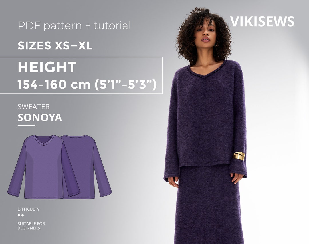 Sweater PDF Sewing Pattern Sonoya Size XS-XL 154-160cm Height, Diy Pullover for Women, Beginner ...