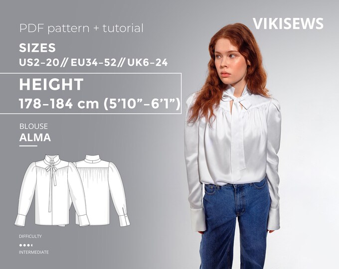 Victorian Shirt Sewing Pattern Instant PDF Download, Ruffle Collar ...