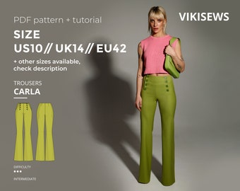 Deryll Trousers Pattern With Pdf Tutorial US 10 UK 14 EU 42 - Etsy