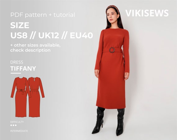 Tiffany Dress Sewing Pattern With Tutorial Size US 8 UK 12 EU | Etsy