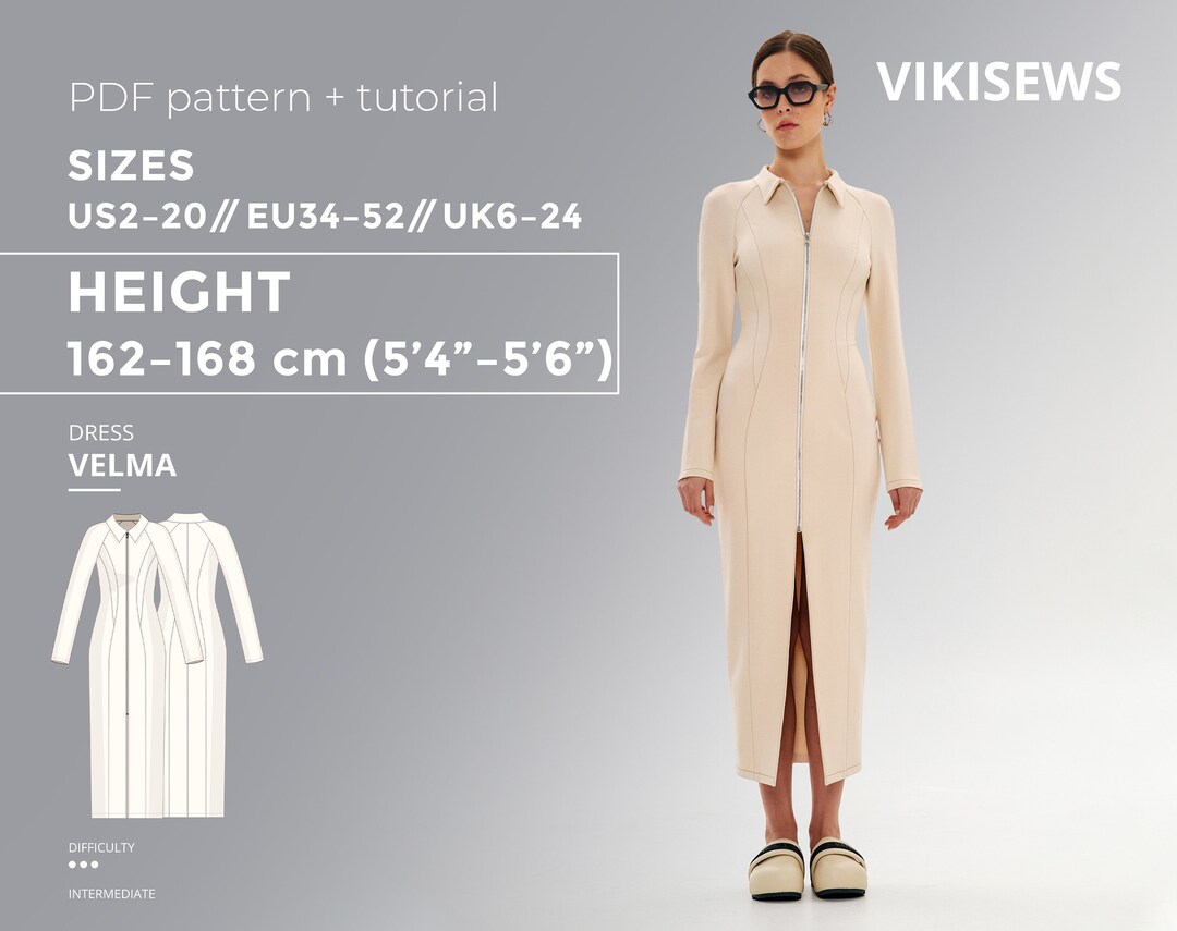 Velma Dress PDF Sewing Pattern With Tutorial Size EU34-EU52 - Etsy