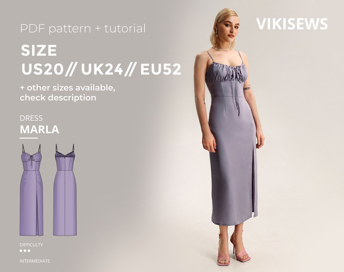 Marla Dress Sewing Pattern With Tutorial Size US 20 UK 24 EU - Etsy