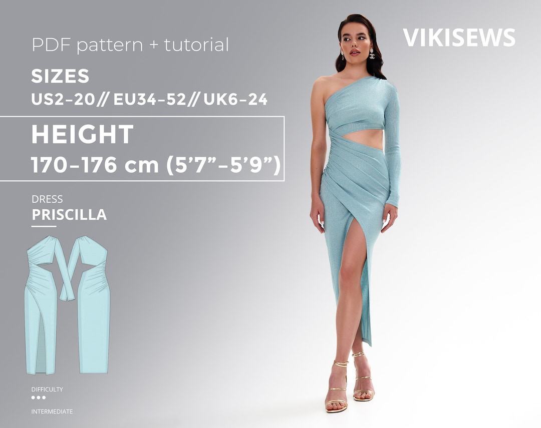 Priscilla Dress PDF Sewing Pattern With Tutorial, Size EU34-EU52 for ...