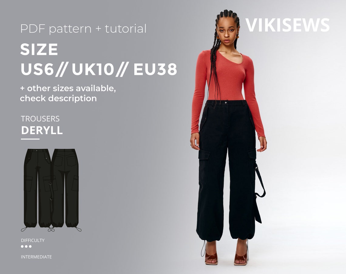 Deryll Trousers Pattern With Pdf Tutorial, Cargo Pants Sewing Pattern ...
