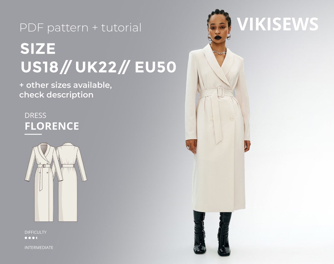 Florence Dress Sewing Pattern With Tutorial Size US 18 UK 22 EU 50 - Etsy