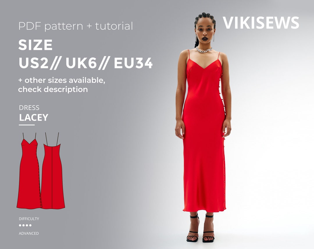 Lacey Dress Pattern With Pdf Tutorial Size US 2 UK 6 EU 34 - Etsy