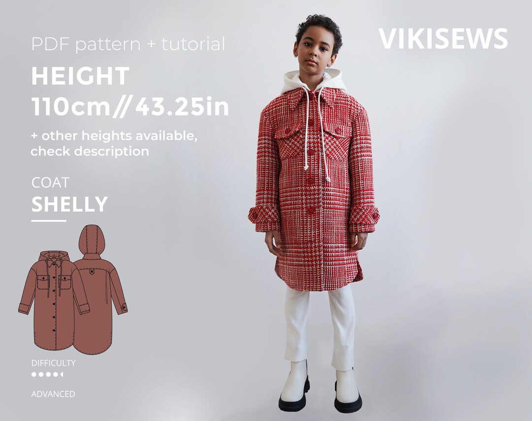 Shelly Coat Sewing Pattern With Tutorial Height 43.25 in 110 Cm - Etsy