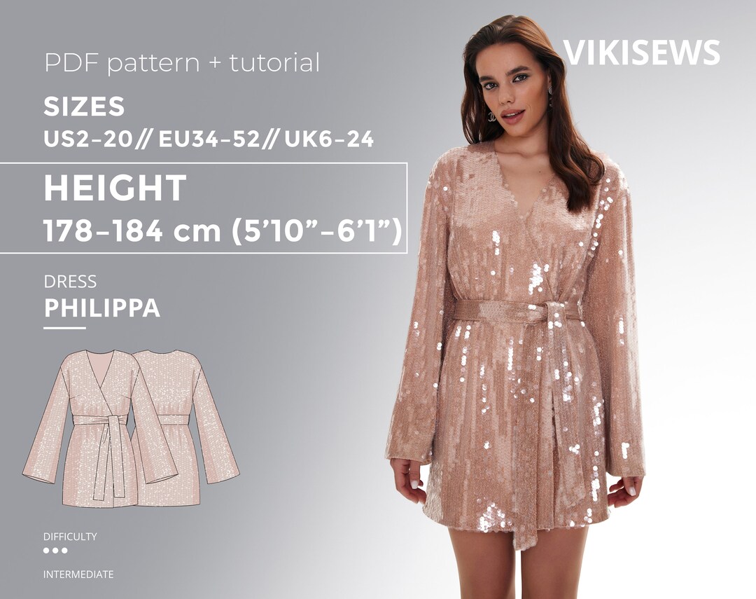 Philippa Dress PDF Sewing Pattern With Tutorial, Size EU34-EU52 for 178 ...