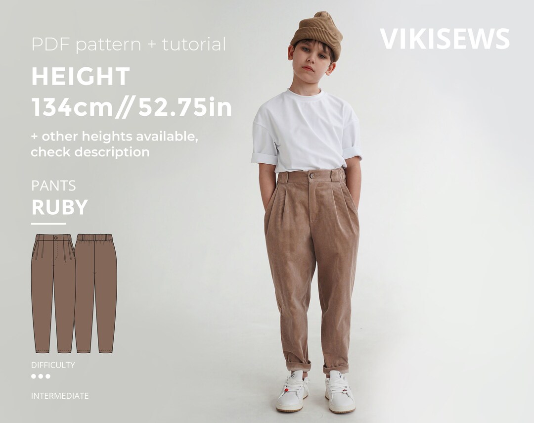Ruby Pants Sewing Pattern With Tutorial Height 52.75 in 134 Cm - Etsy